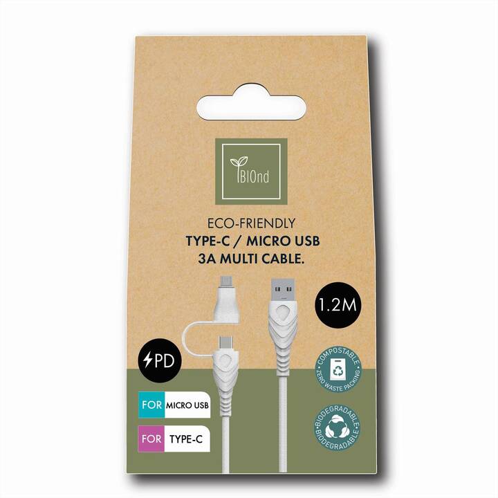 BIOND USB-Kabel (USB Typ C, Micro USB Typ B, 1.2 m) - Interdiscount