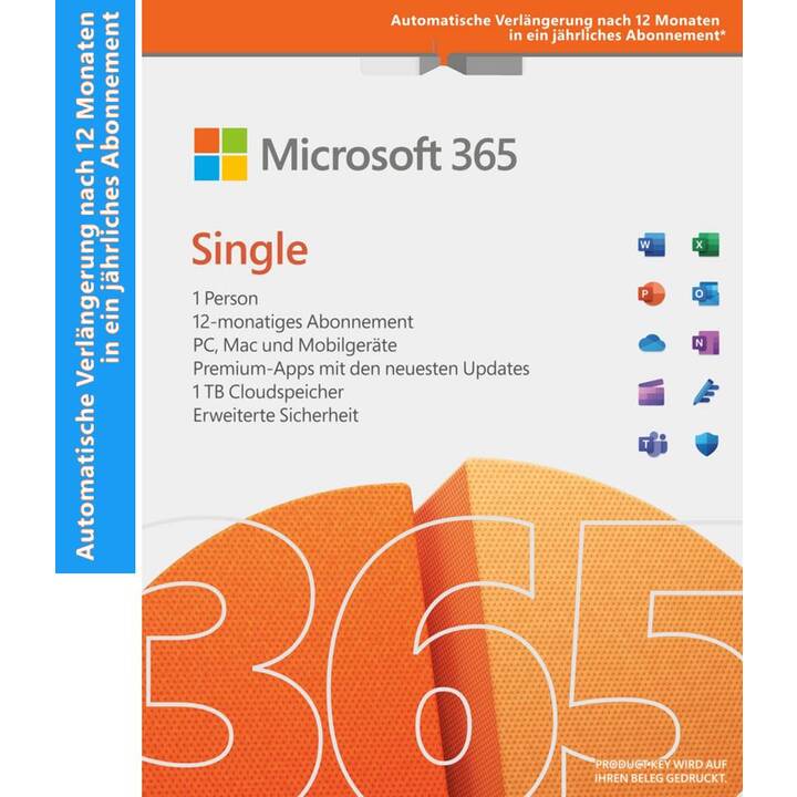 MICROSOFT 365 Single Abo 12 Monate mit automatischer Verlängerung (Abo ...