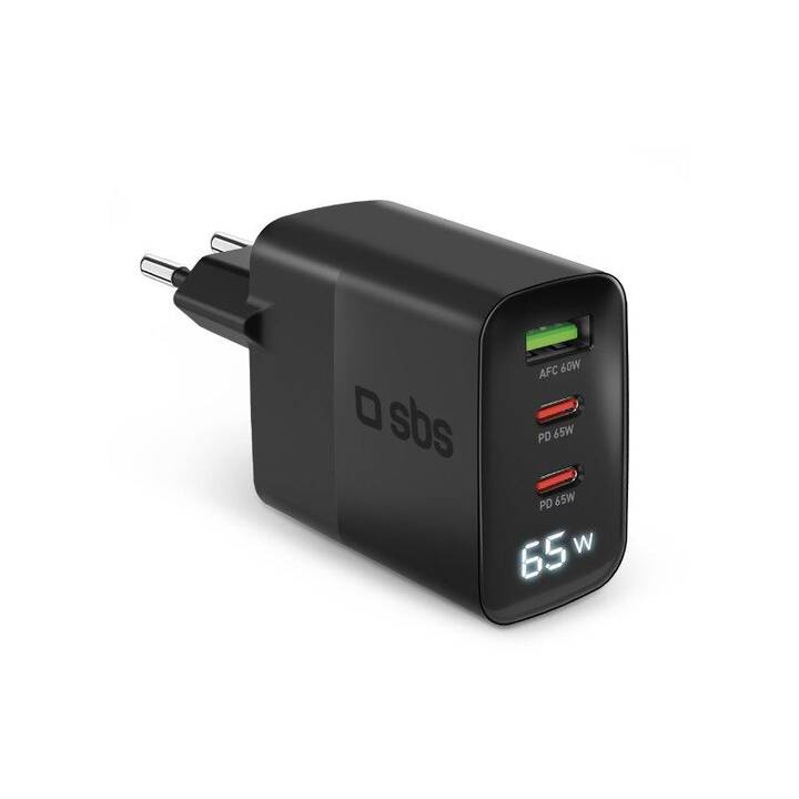 SBS TETRGANLCD1USB2C65K Wandladegerät (65 W, Schwarz) - Interdiscount